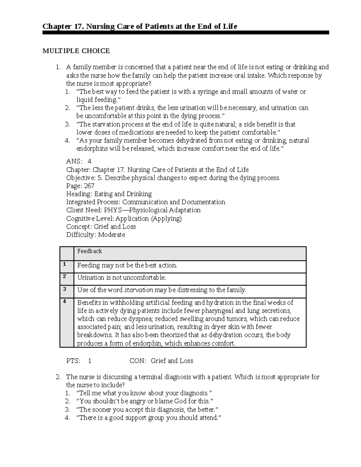 Chapter 17 - Med - Chapter 17. Nursing Care of Patients at the End of ...