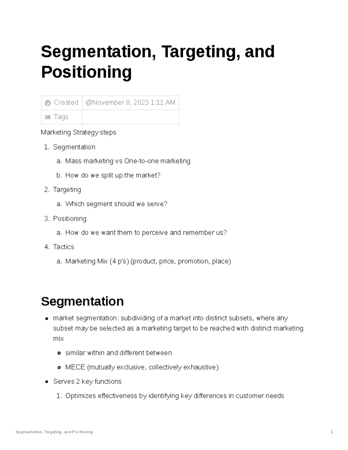 Marketing 101: Key Insights on Segmentation, Targeting & Positioning - Studocu