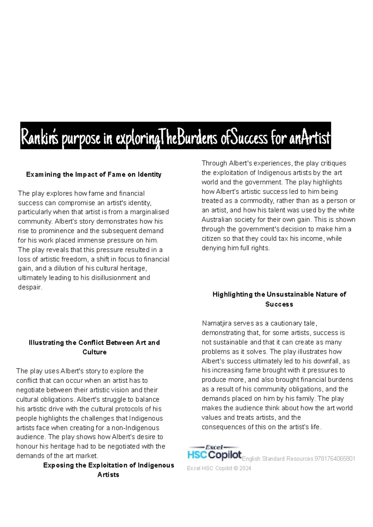 Burden of Success: Analyzing Namatjira's Artistic Struggles - Studocu