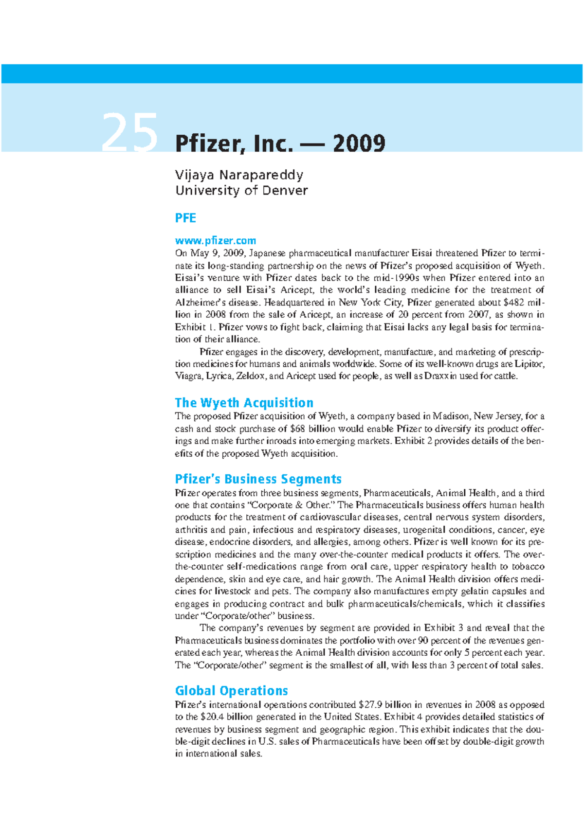 Pfizer Inc. Case Study - Business Operations & Acquisitions (PFE-2009 ...