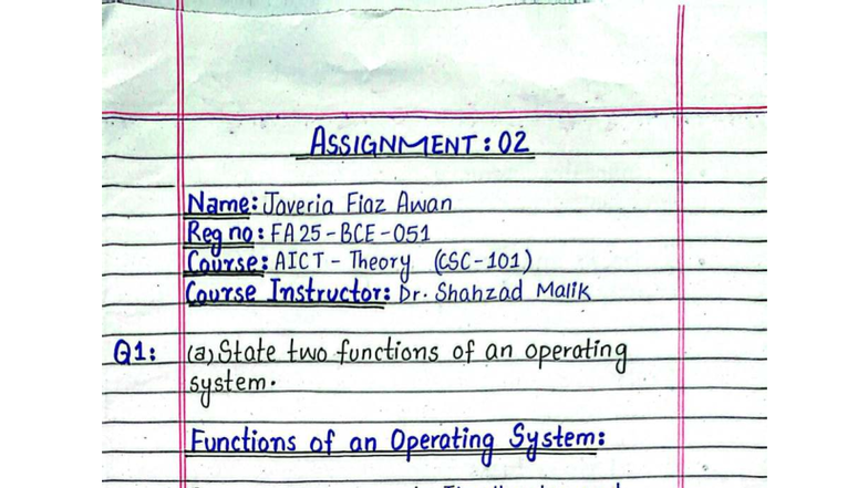AICT 051 - Operating System Functions and Application Software Overview ...