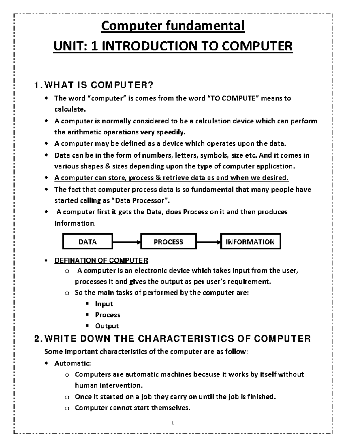Computer Fundamentals: Unit 1 - Introduction to Computers and Data ...