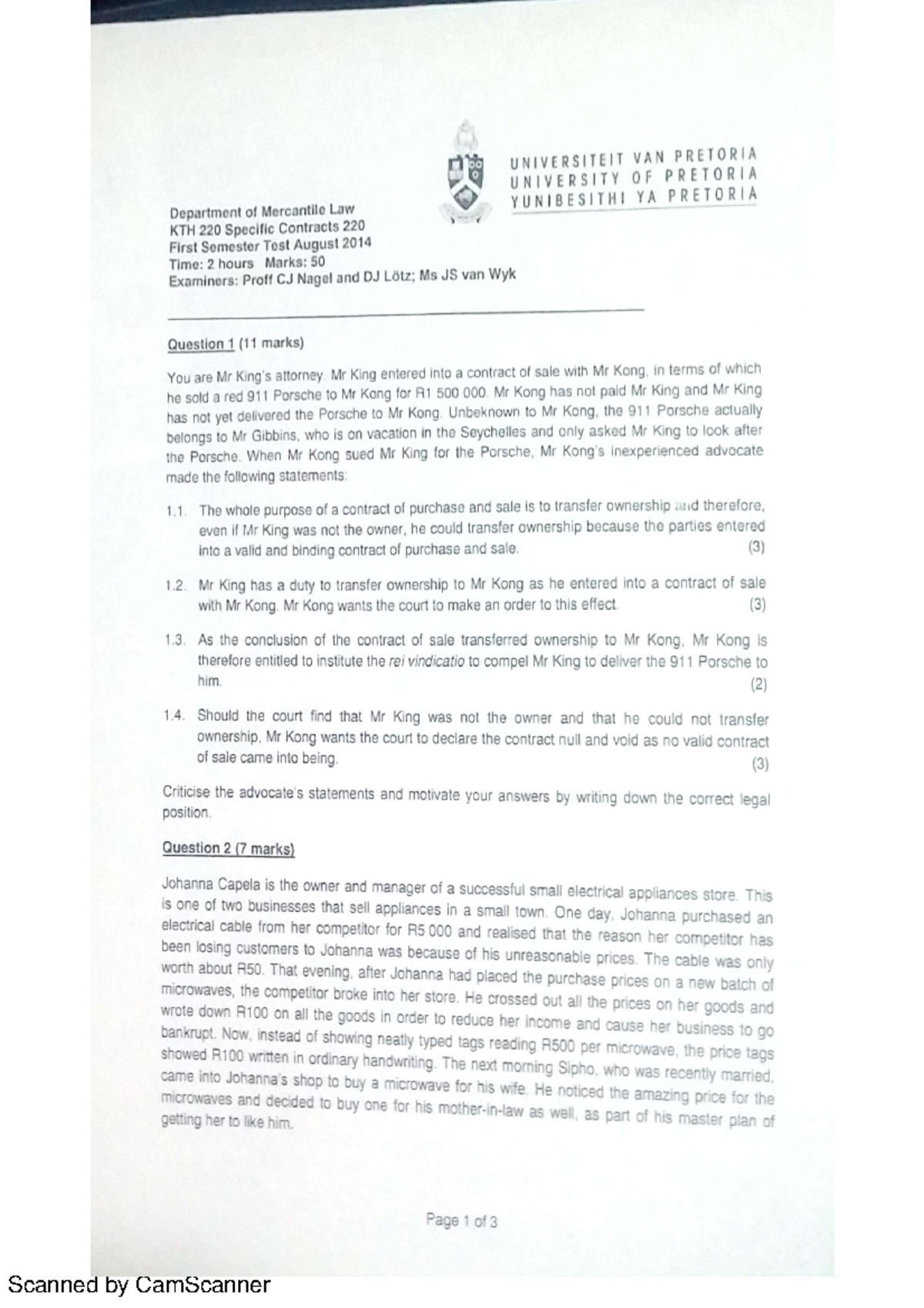 KTH test 1 2014 - Past paper for test practice - KTH 220 - Scanned by ...