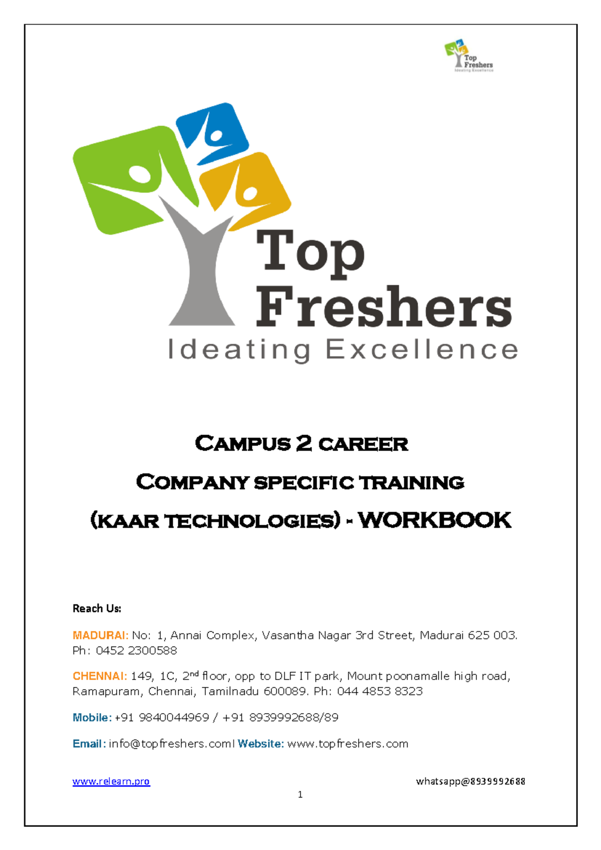 KAAR Technologies Training Workbook - TFTPL Exam Prep Guide - Studocu