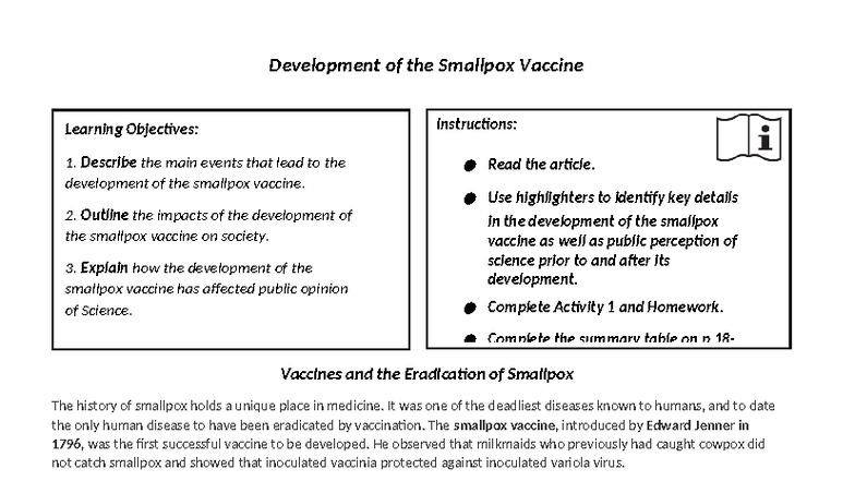 Smallpox Vaccine Development: Impact on Society & Science - Studocu