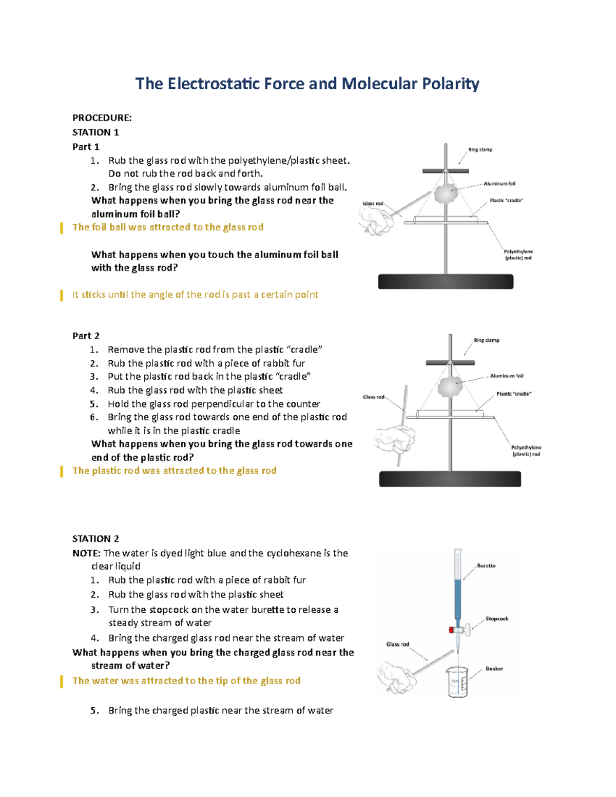 Polarity of Molecules Lab - The Electrosta-c Force and Molecular ...