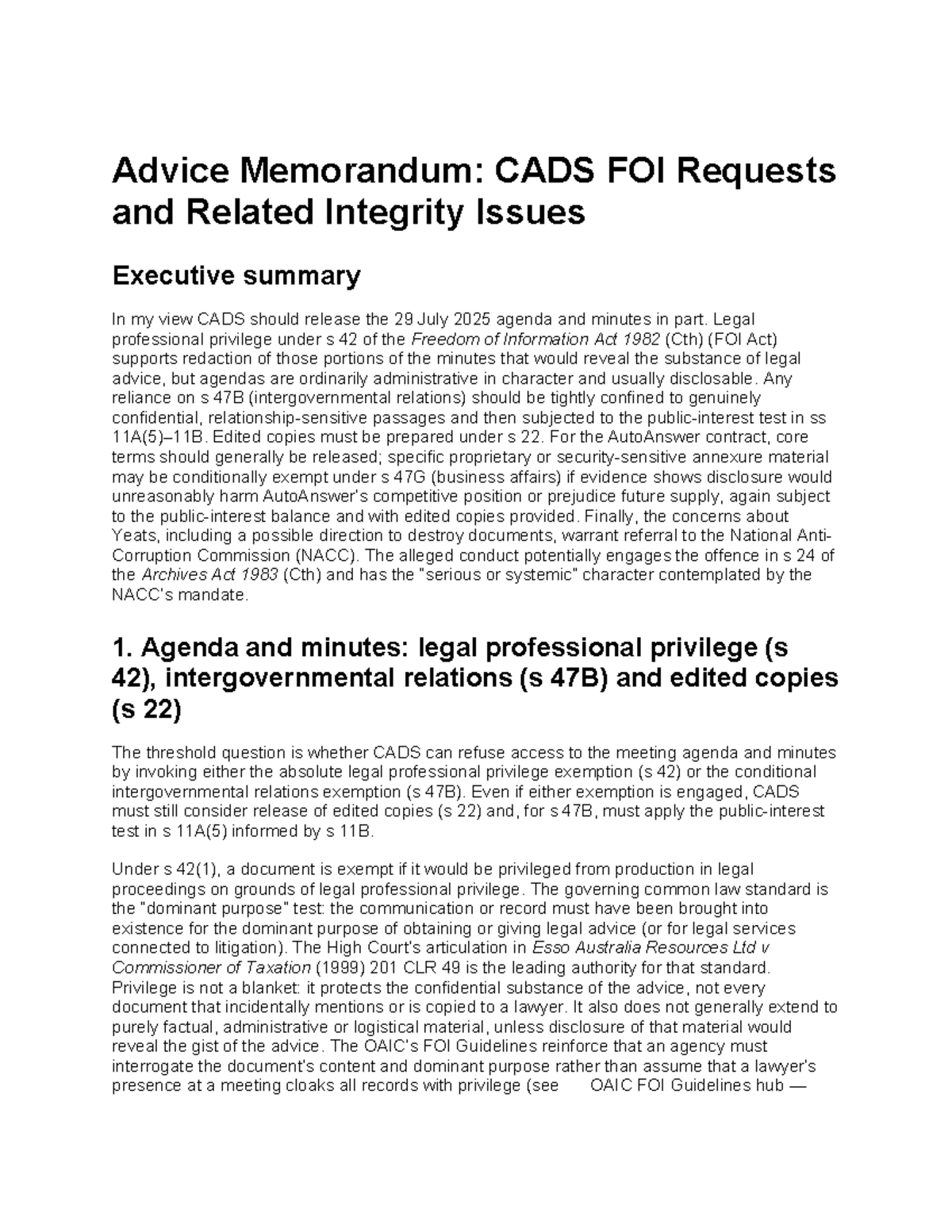 Admin Law Assignment: FOI Requests & Integrity Issues Analysis - Studocu