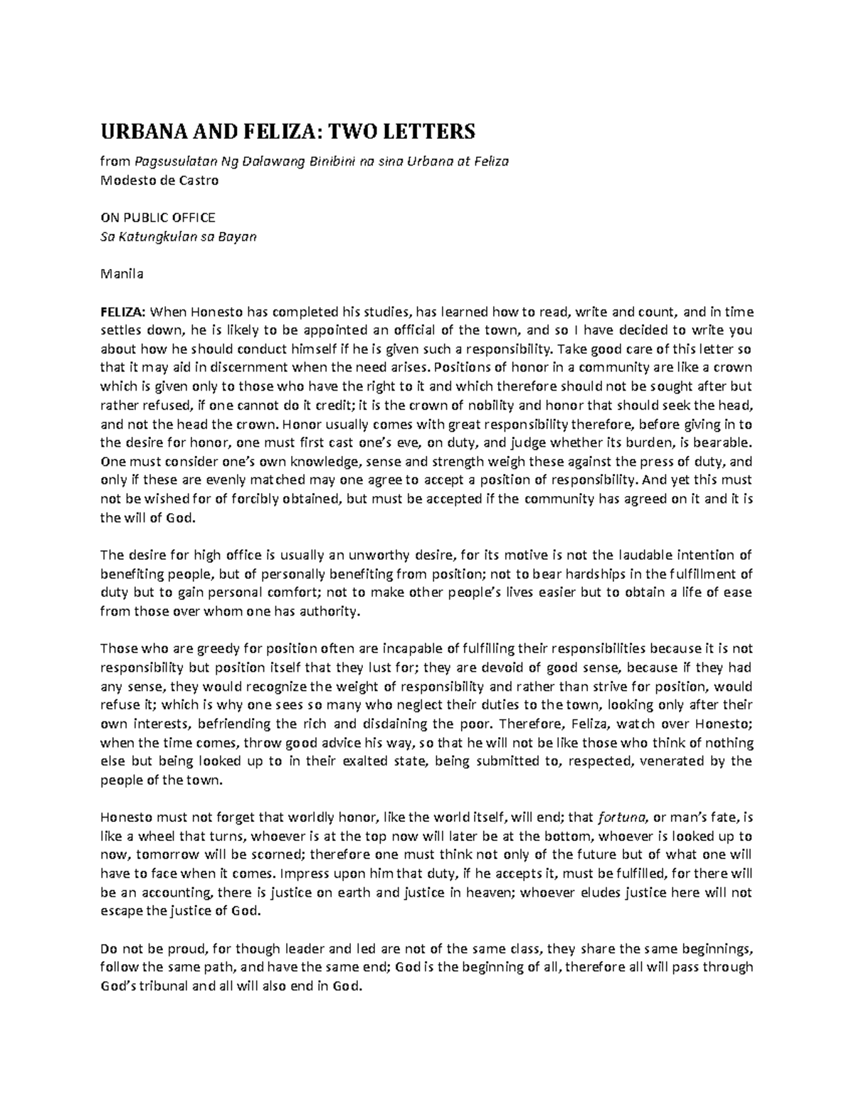 PHIL - LIT Activities for Chapter 2: Analysis of Urbana and Feliza ...
