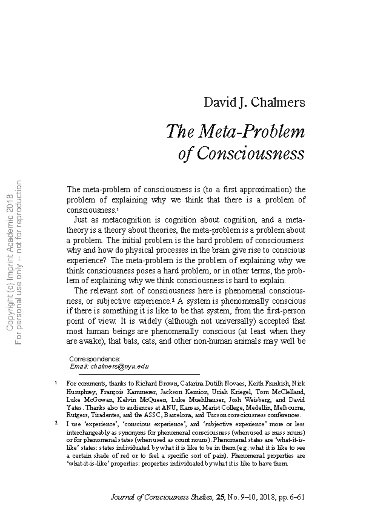 The Meta-Problem of Consciousness: Understanding Problem Intuitions and ...