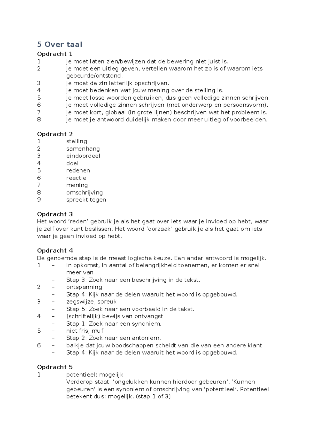 Antwoorden Les 1 & 2 - Opdrachten Over Taal - Studeersnel