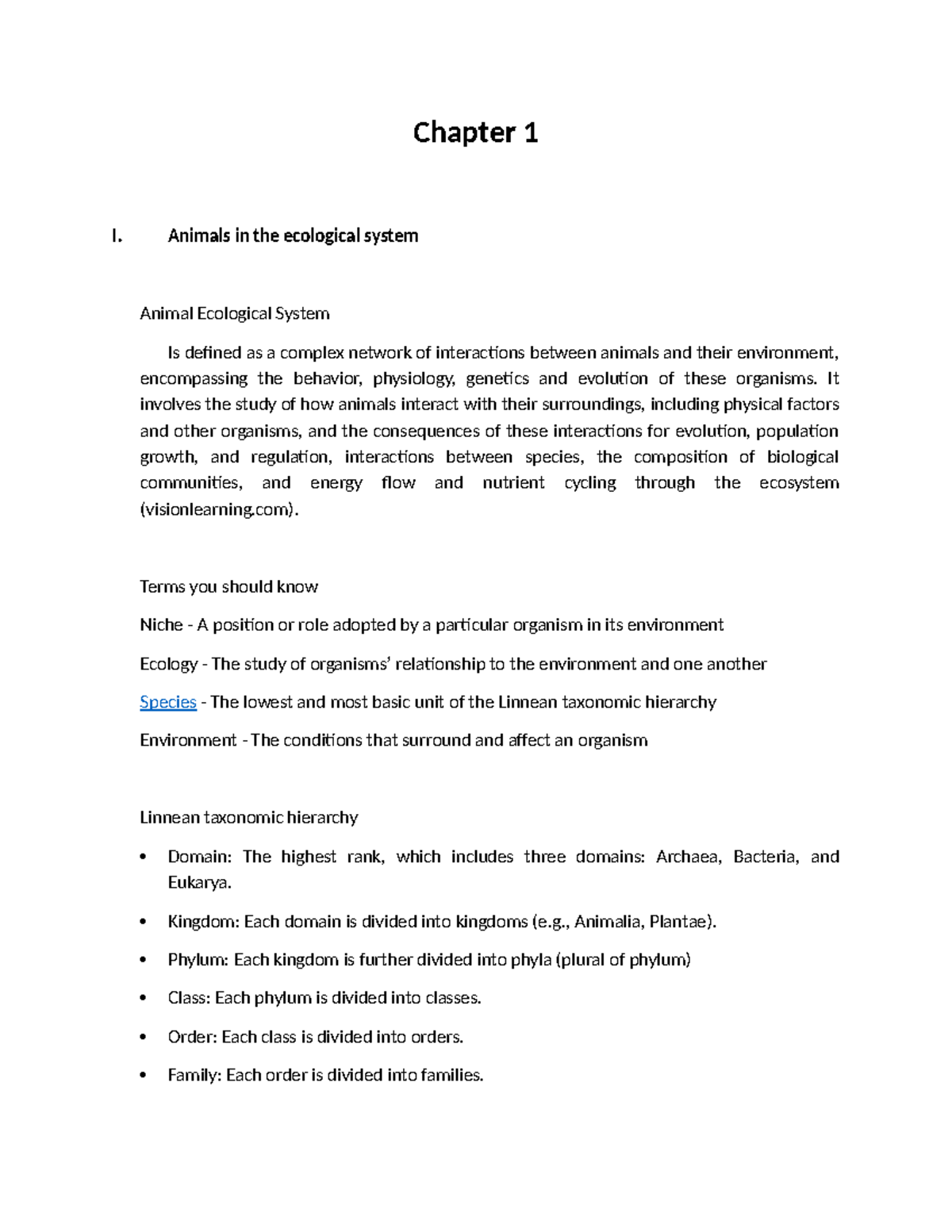 Chapter 1: Animals in the Ecological System - Key Concepts and ...