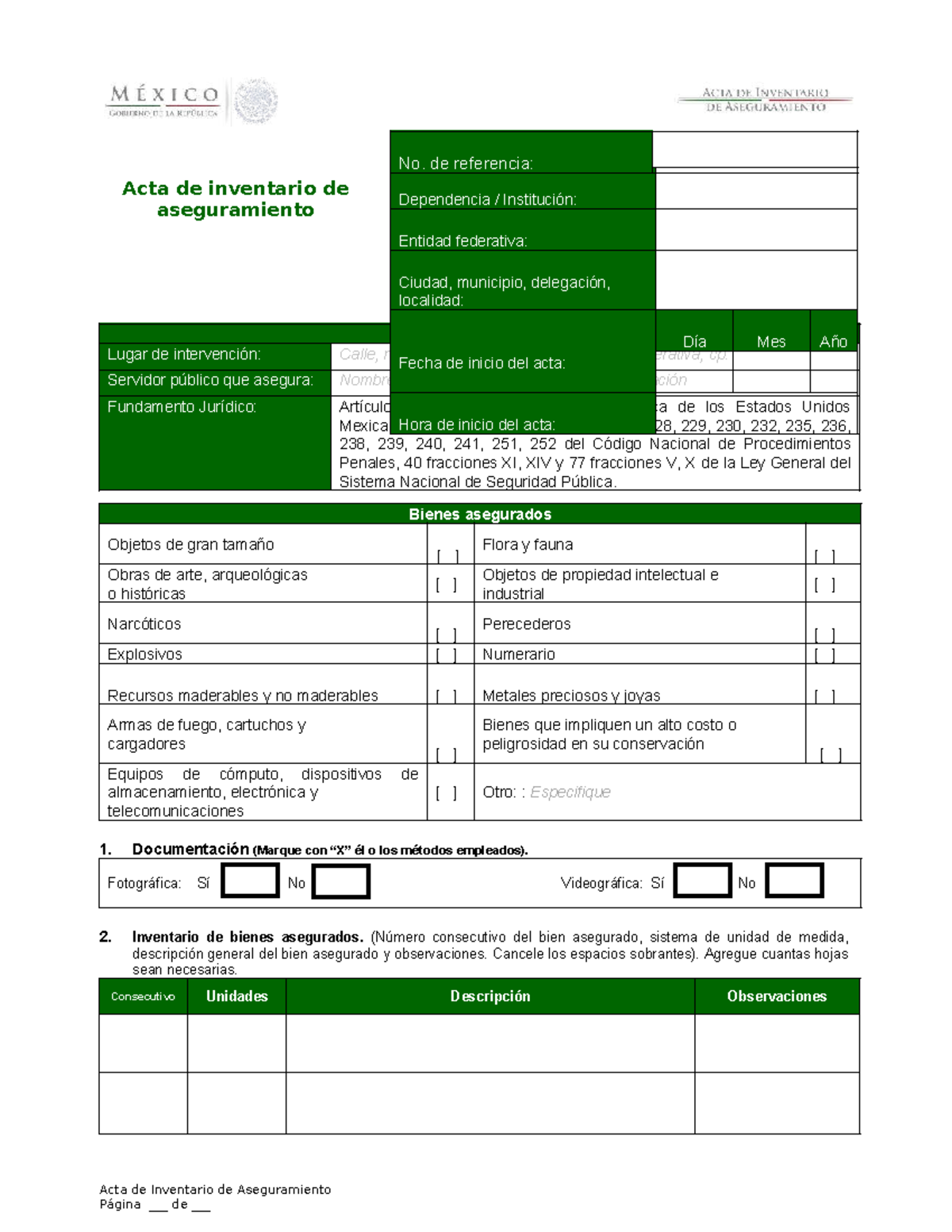 Acta de Inventario de Aseguramiento - Referencia y Bienes Asegurados ...