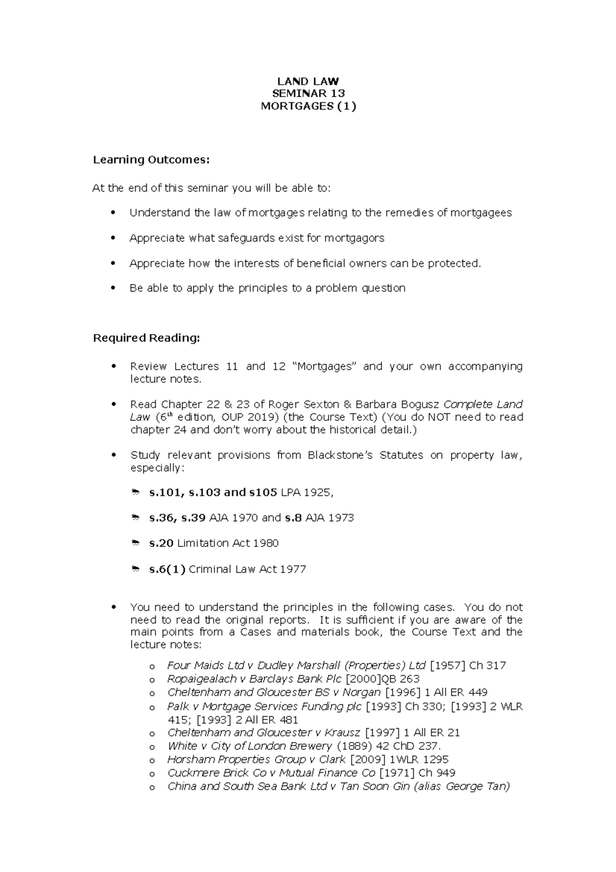 Lecture 3 - Legal Interests in Land - Land Law – Lecture 3: Legal Interests in Land What do we ...