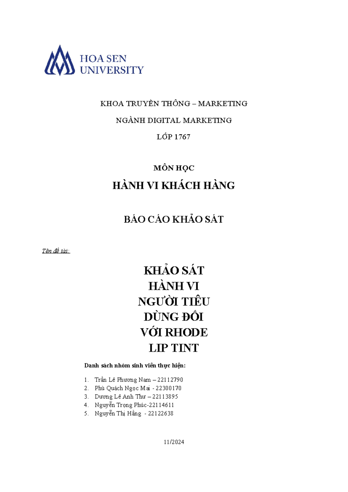 Khảo Sát Hành Vi Khách Hàng Đối Với Rhode Lip Tint - Môn Học Hành Vi ...