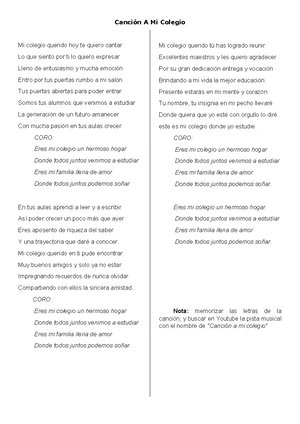 Canción A Mi Colegio - para practicar - Canción A Mi Colegio Mi colegio querido hoy te quiero ...