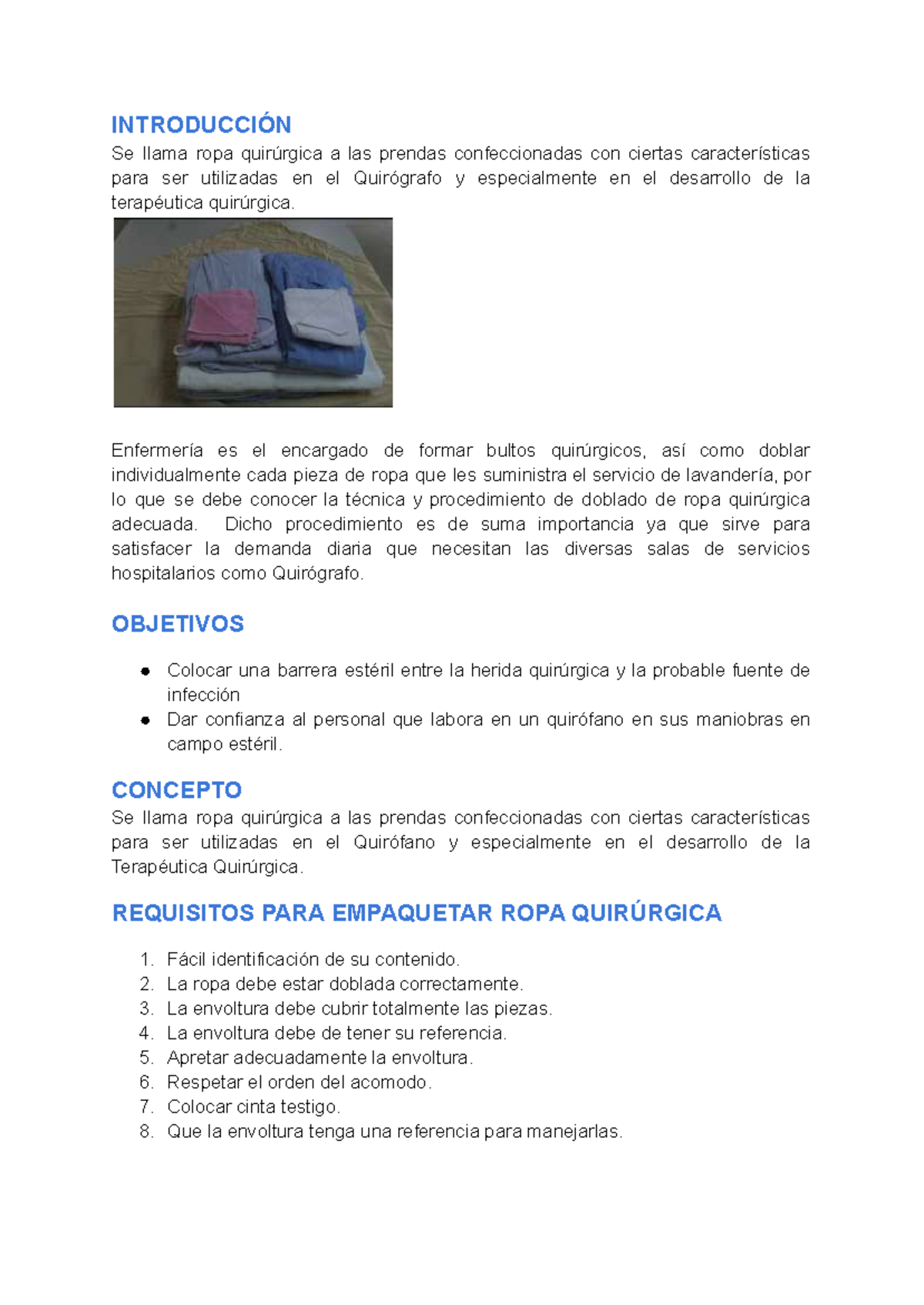 Técnicas de Doblado y Preparación de Ropa Quirúrgica - Studocu