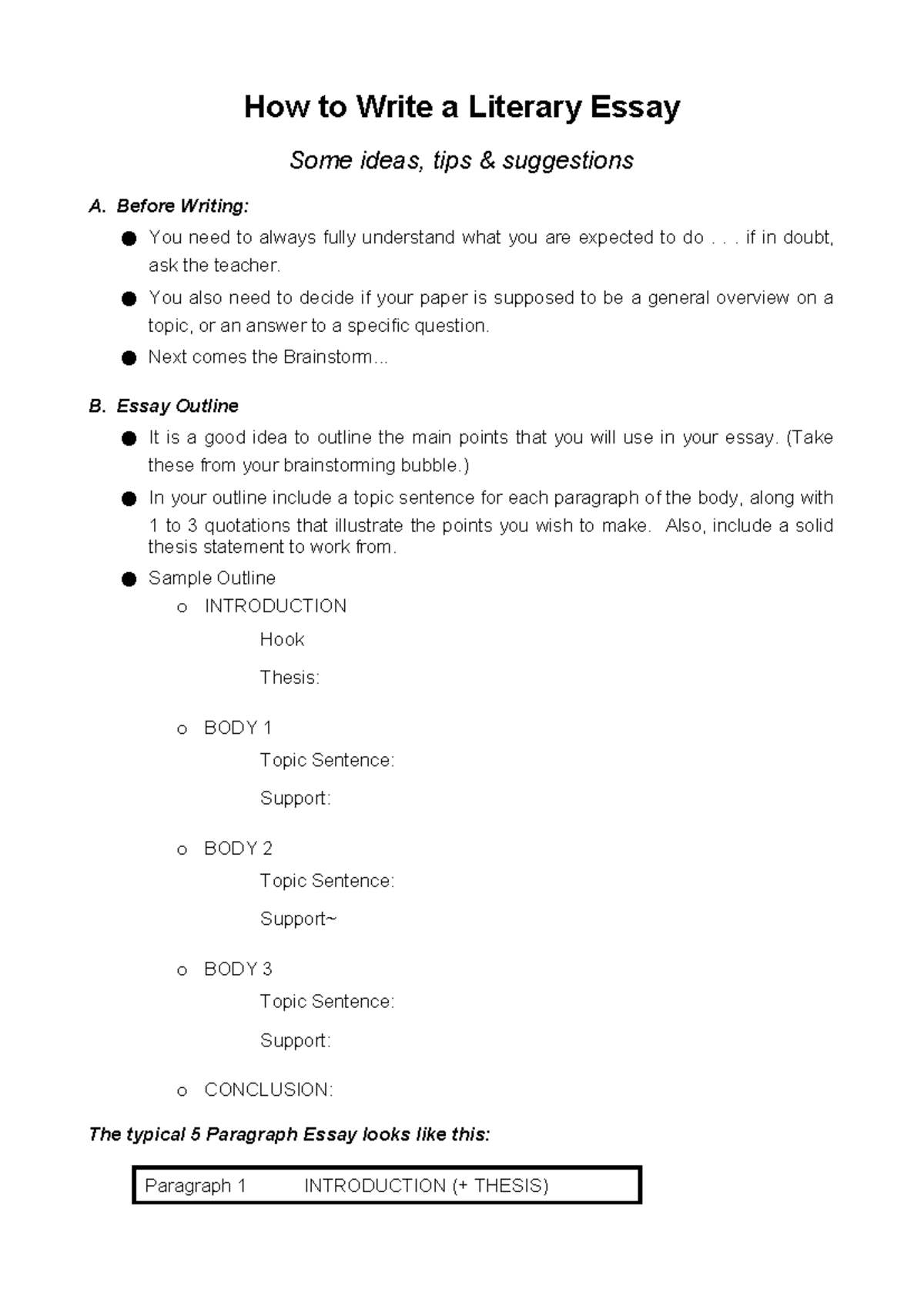 How to Write a Literary Essay: Tips & Outline Guide - Studocu
