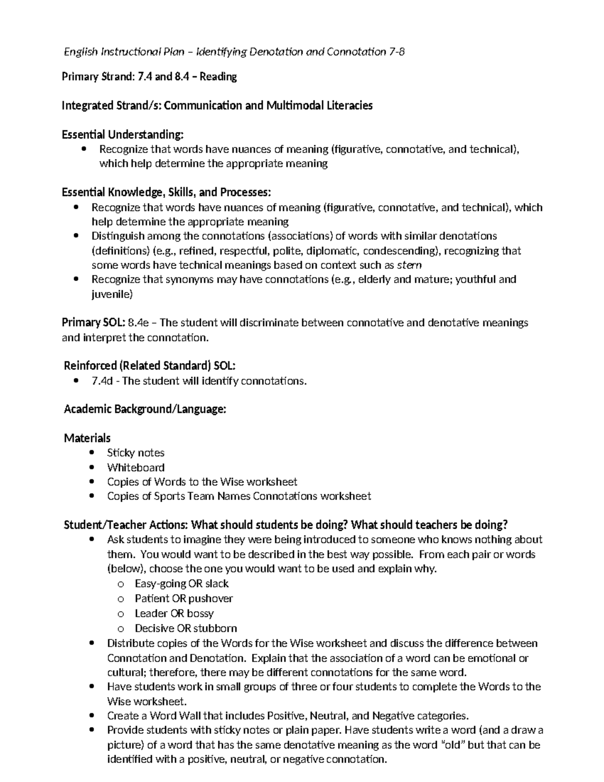 Identifying denotation connotation 7 - English Instructional Plan ...