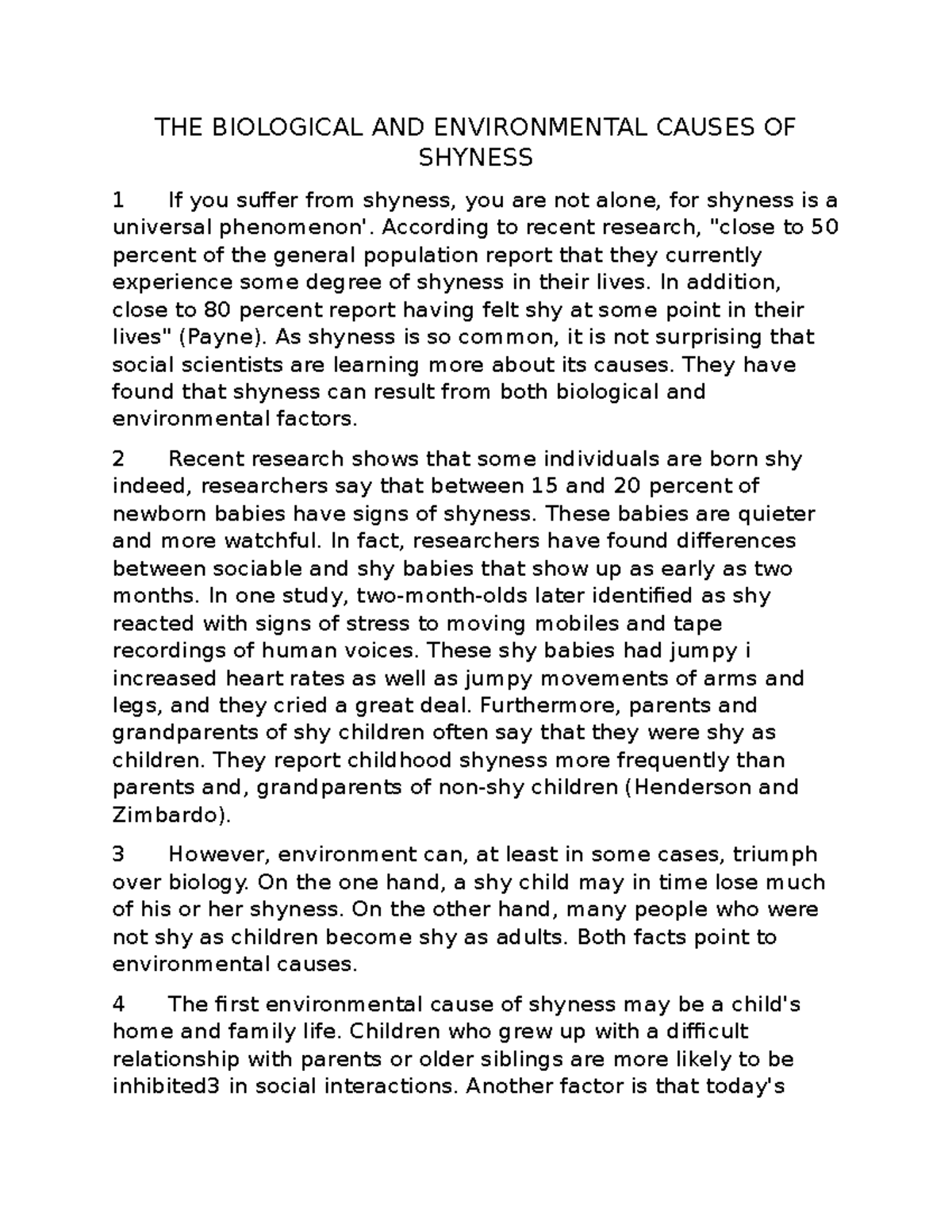AE1 W7 Causes and Effects of Shyness: A Comprehensive Essay - Studocu