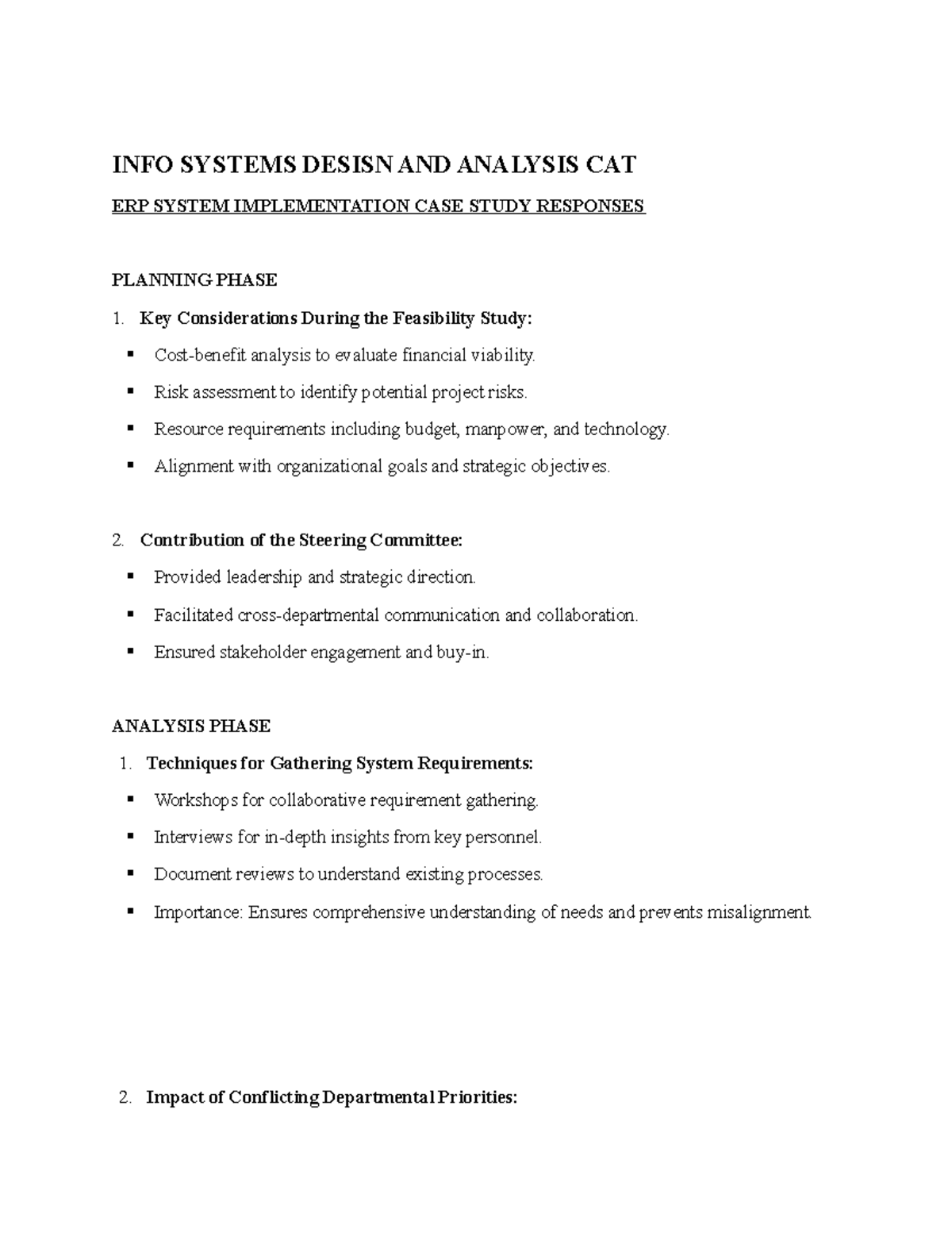 DMI3303 CAT - Practice Material - INFO SYSTEMS DESISN AND ANALYSIS CAT ...