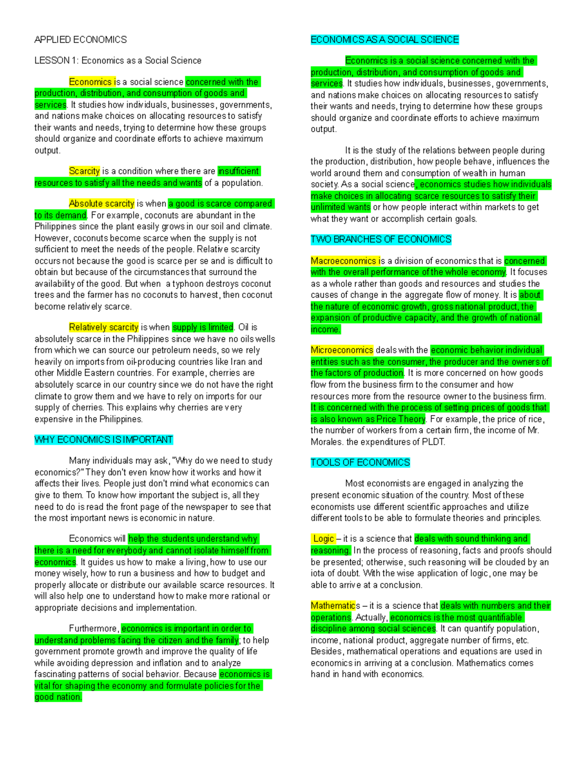 Applied Economics Lesson 1 to 4 - APPLIED ECONOMICS LESSON 1: Economics ...