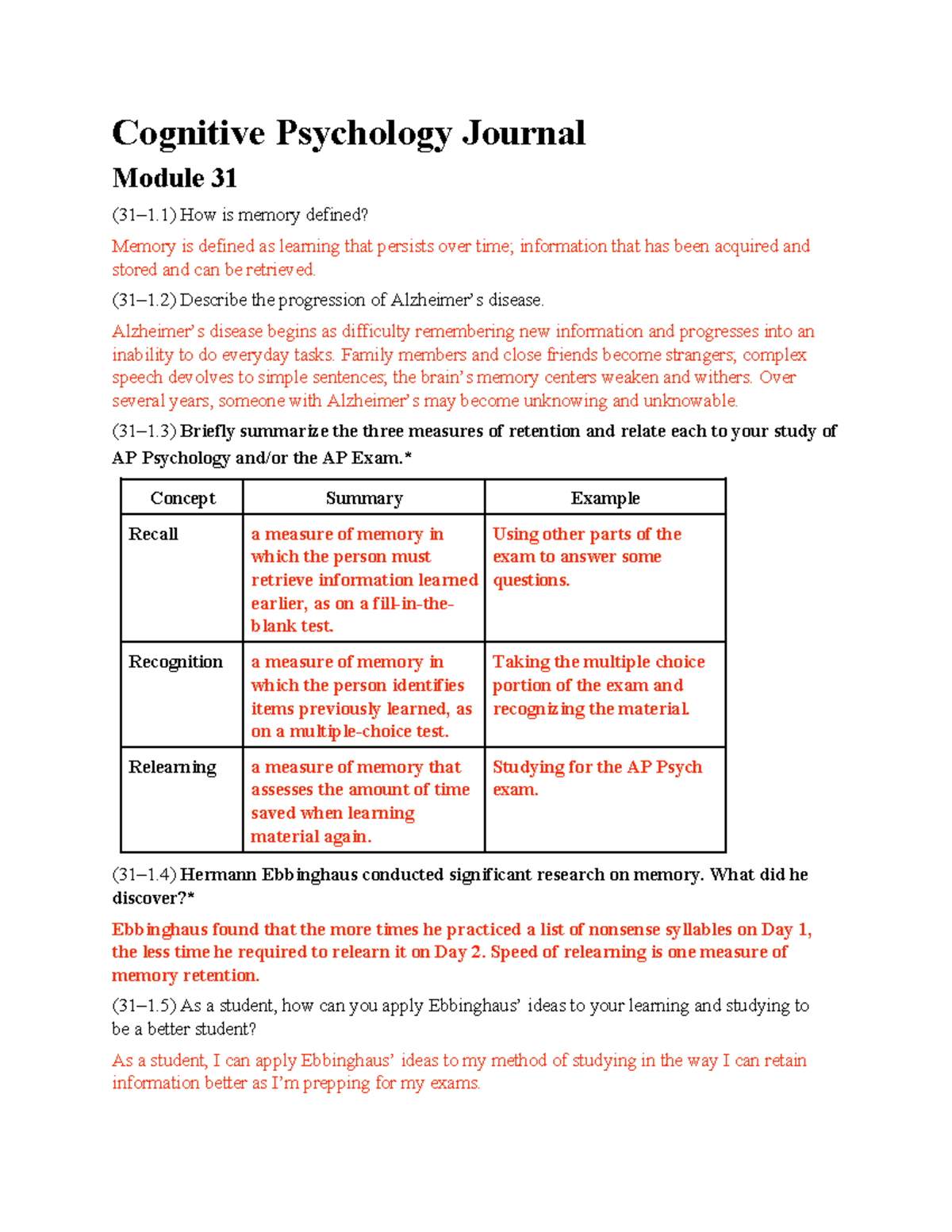 Module 31 & 32 Memory Notes for AP Psychology (PSY 101) - Studocu
