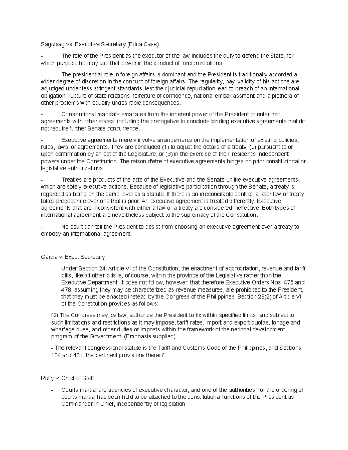 Consti Law Final Cases - Summary Laws - Saguisag vs. Executive Secretary (Edca Case) The role of ...