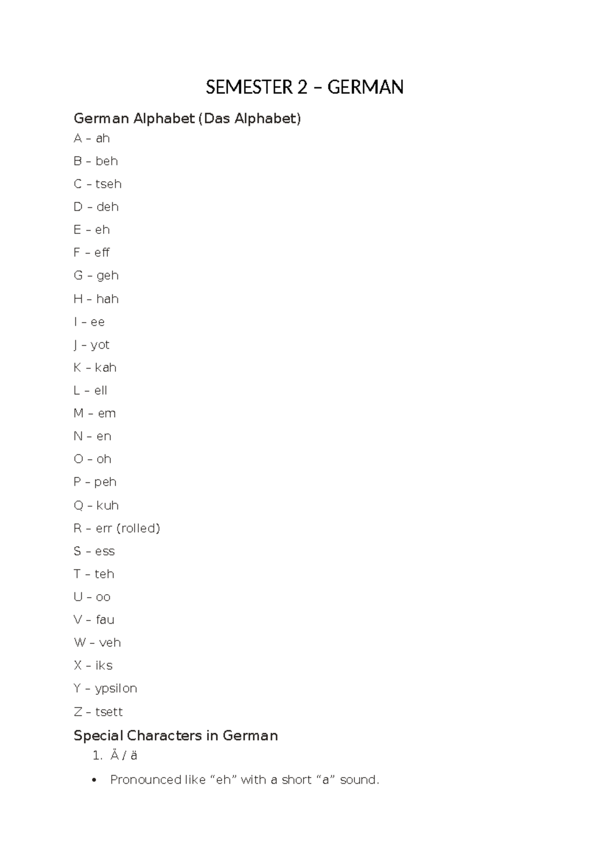 Amity Sem 2 – German Language Basics and Vocabulary - Studocu