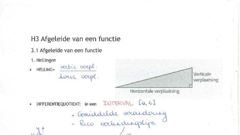 H3 Afgeleide van Functies - Ingevulde Notities en Voorbeelden - Studocu