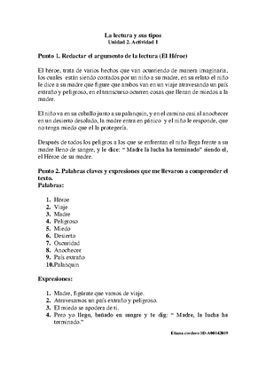 Unidad 2-actividad 4-español I - Estrategias de Lectura, Niveles y ...