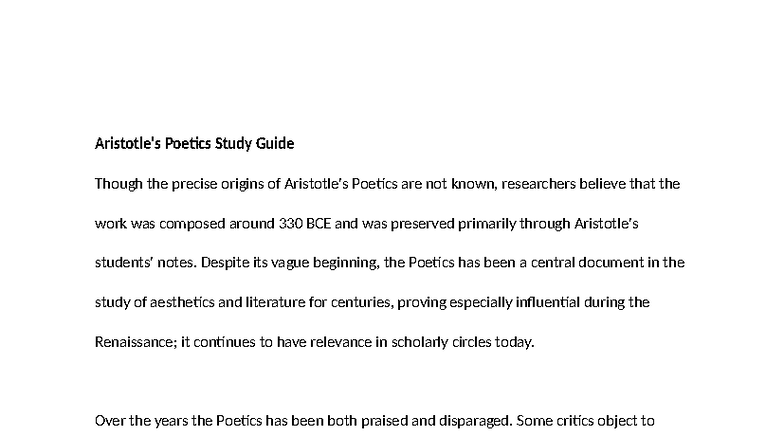 Aristotle's Poetics: A Comprehensive Study Guide (ENG 101) - Studocu
