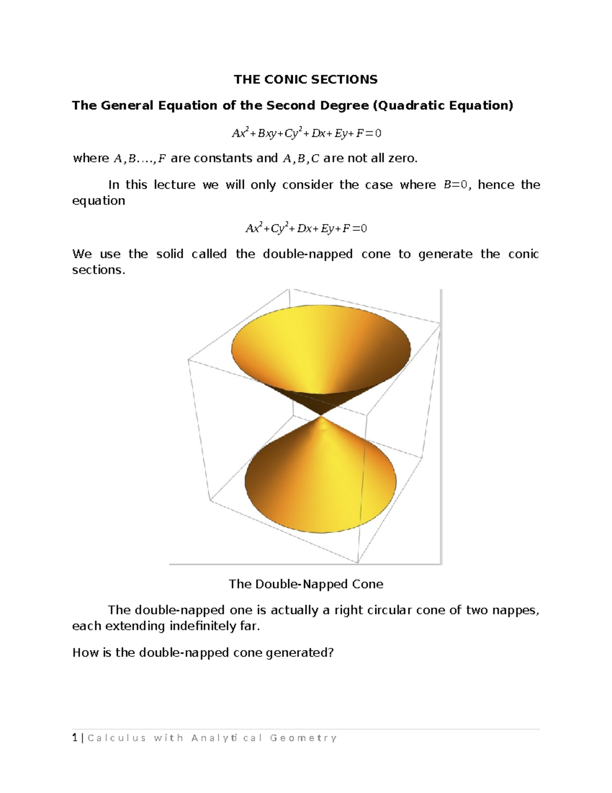 Lecture Notes on Conic Sections: Circles and Parabolas for Math 101 ...