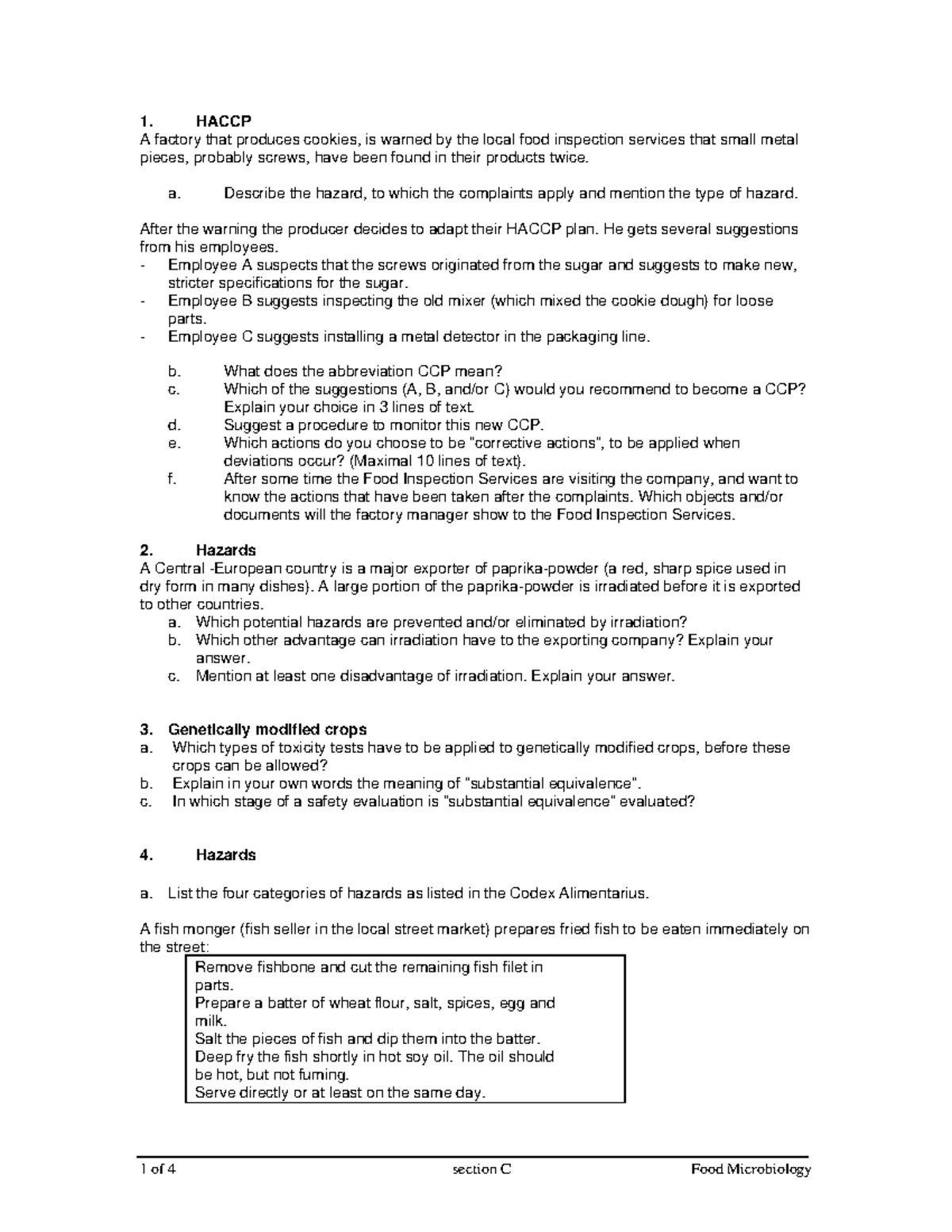 Sample Practice Exam 2007: HACCP & Food Safety Questions - Studeersnel
