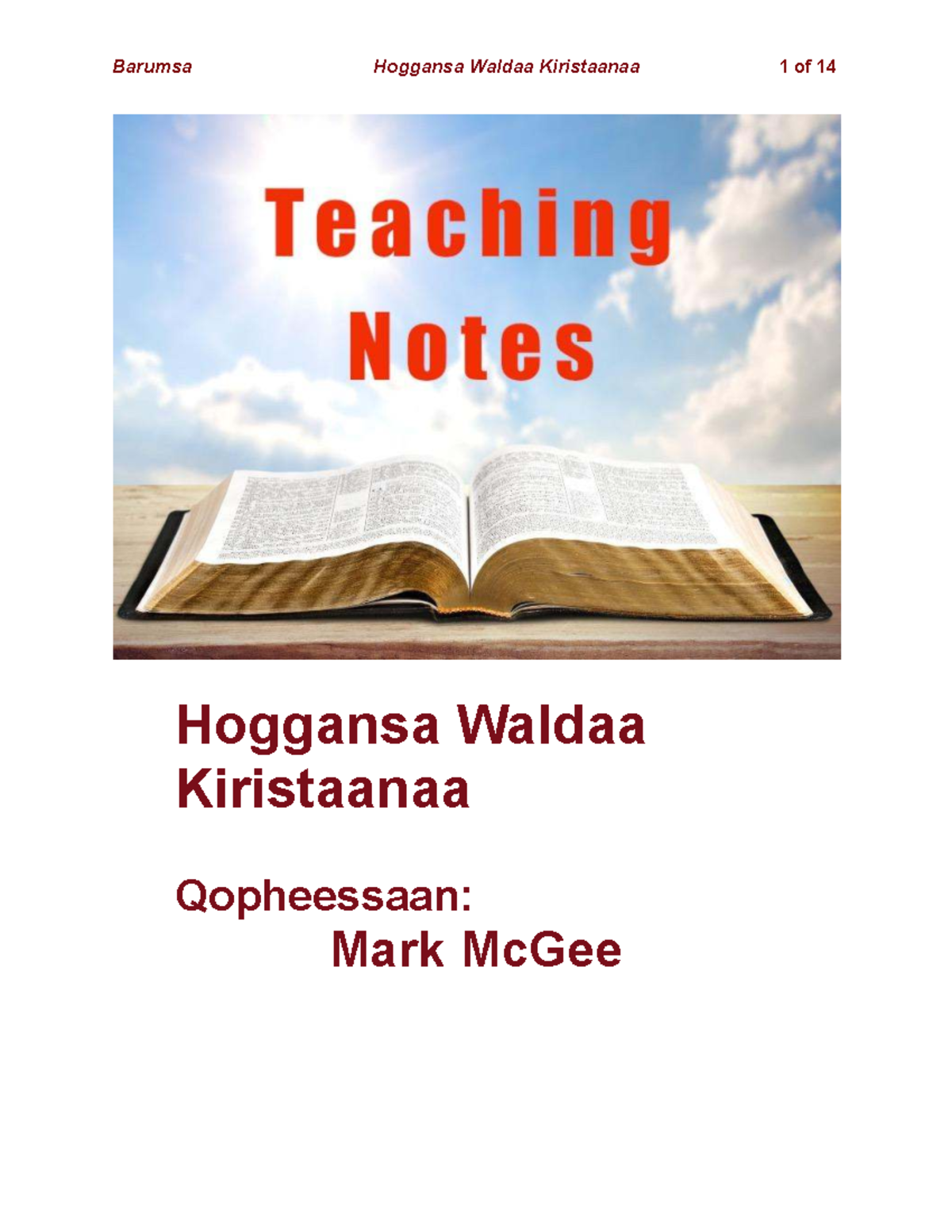Barumsa Hoggansa Waldaa Kiristaanaa: Teaching Notes on Leadership - Studocu