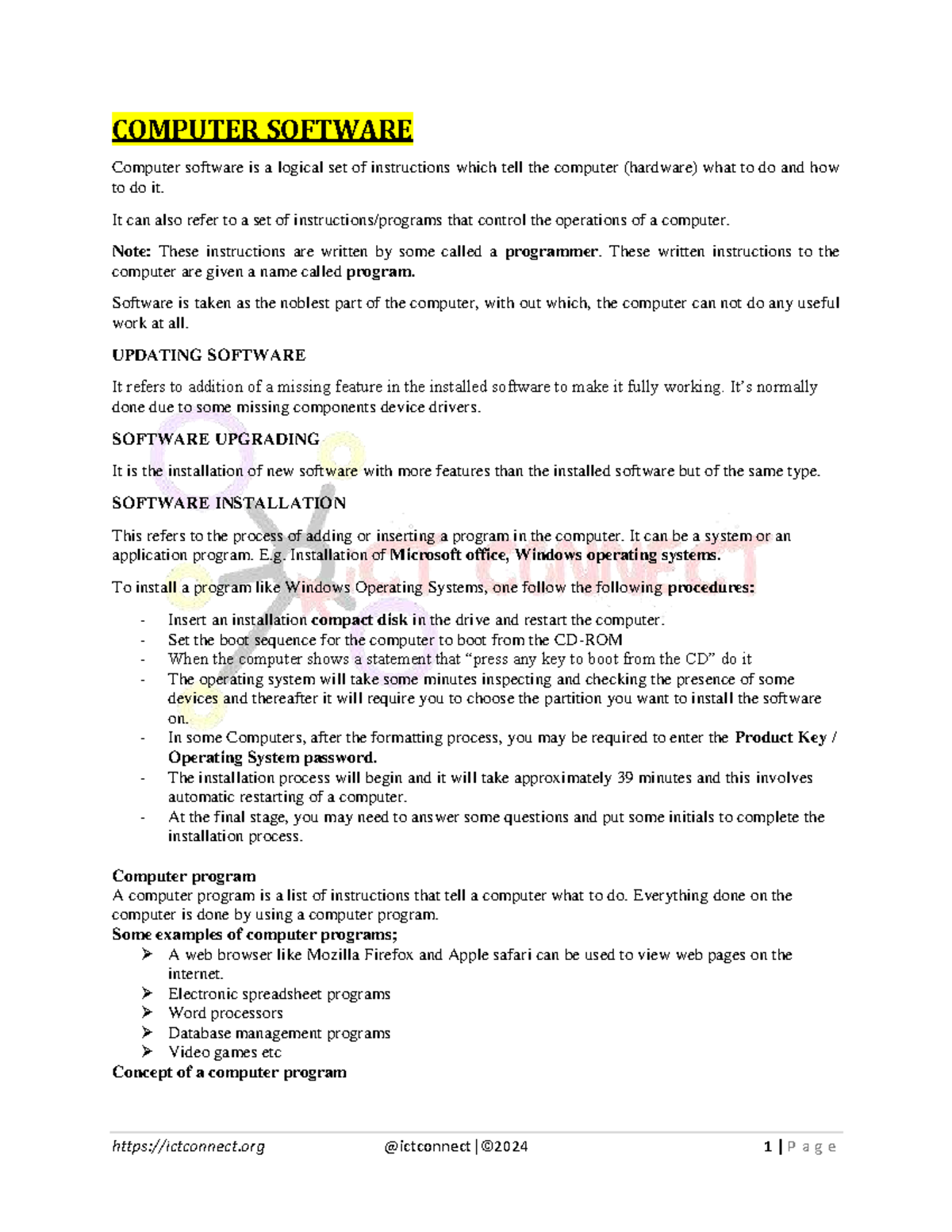 Topic-5- Computer- Software - COMPUTER SOFTWARE Computer software is a ...