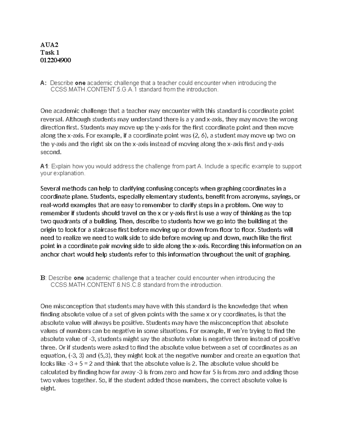 WGU-AUA2-Task 1: Strategies to Overcome Academic Challenges in Math ...