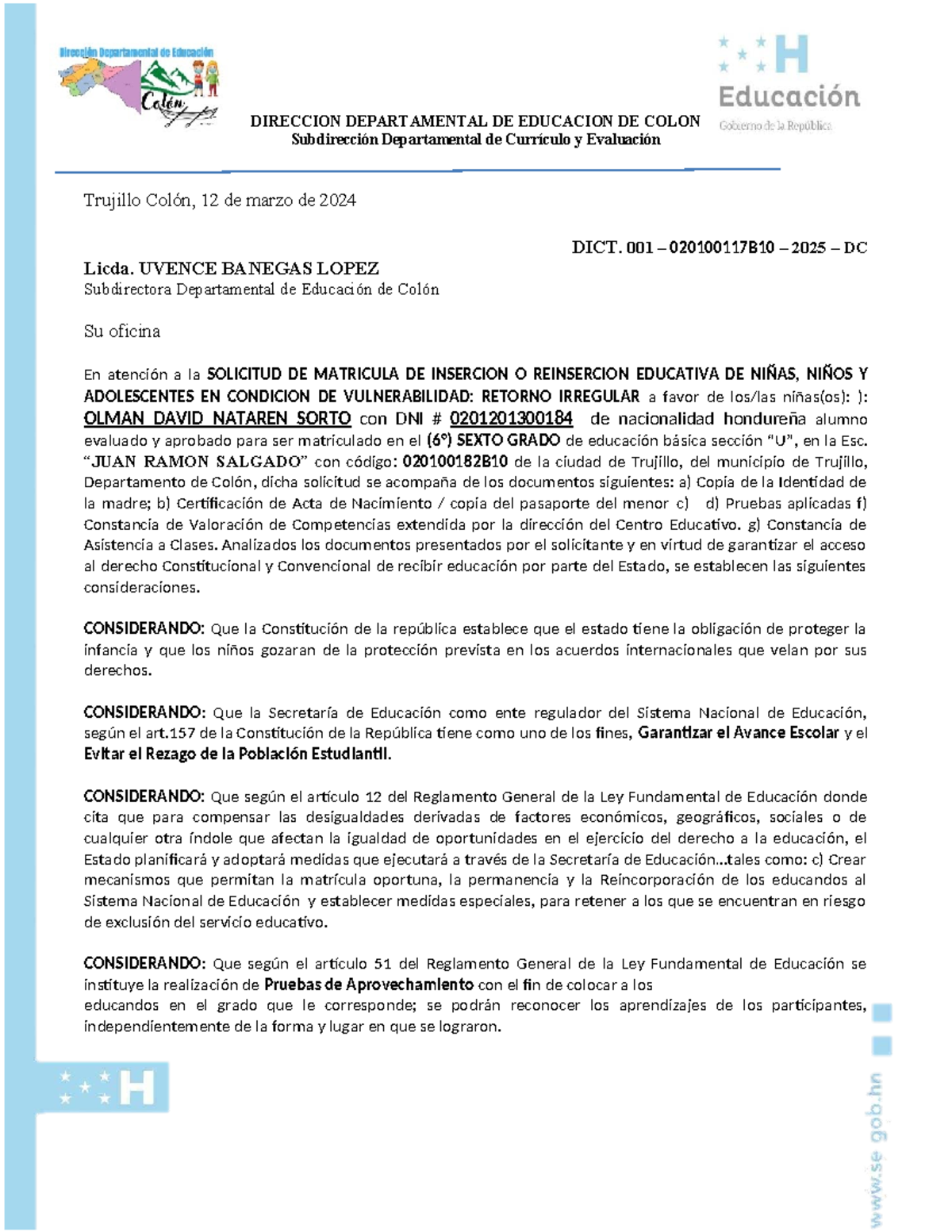 Dictamen Técnico sobre Matrícula de Inserción Educativa 2025 DC - Studocu