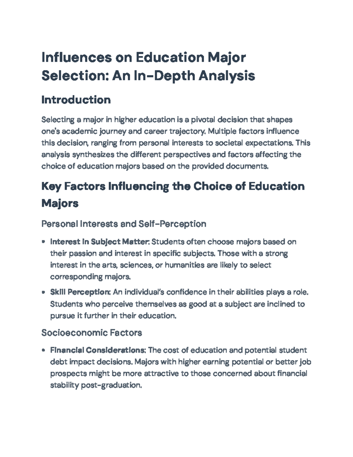 Exploring Influences on Education Major Selection: An In-Depth Analysis ...