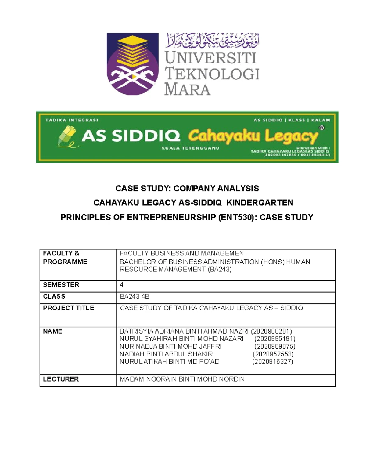 Case study ENT530 Group Assignment - CASE STUDY: COMPANY ANALYSIS ...