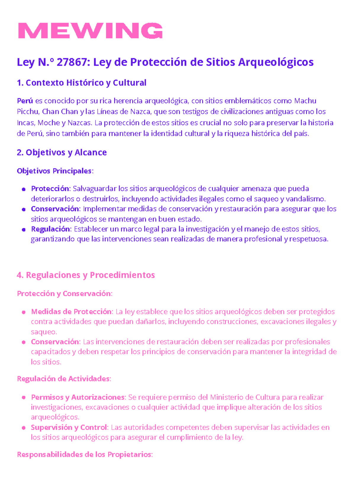 Ley N.º 27867: Protección y Conservación de Sitios Arqueológicos en ...