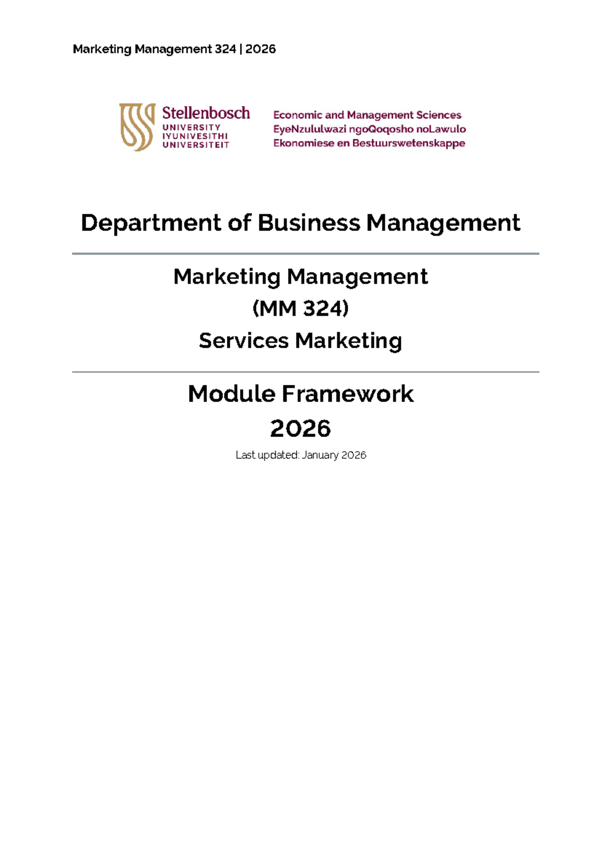 MM324 2026 Services Marketing Module Framework Overview - Studocu