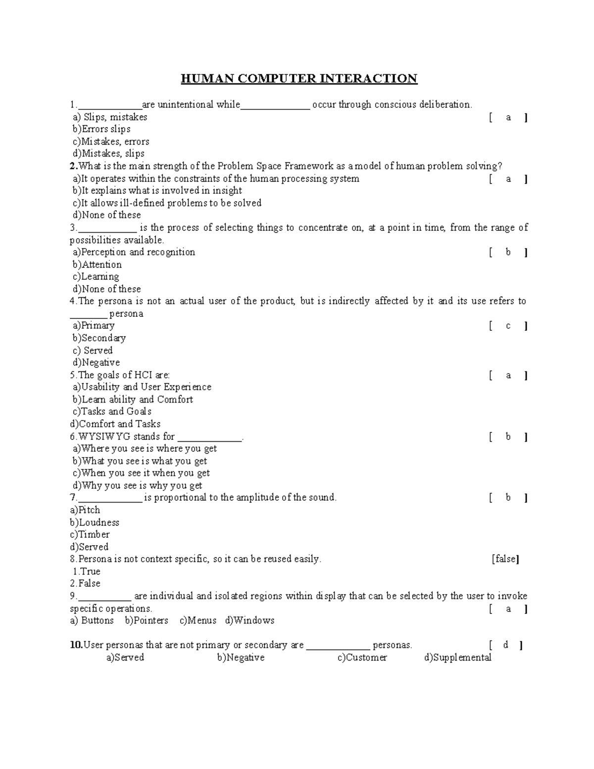 HCI 101: MCQs on Human-Computer Interaction Concepts - Studocu