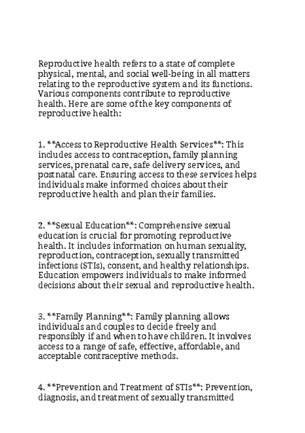Key Components of Reproductive Health: A Comprehensive Overview - Studocu