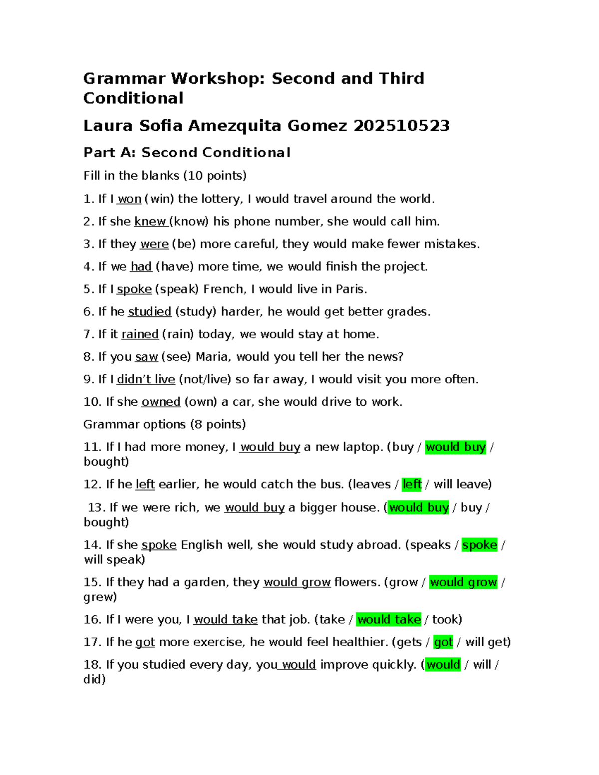 Grammar Workshop: Second & Third Conditional Exercises (202510523 ...