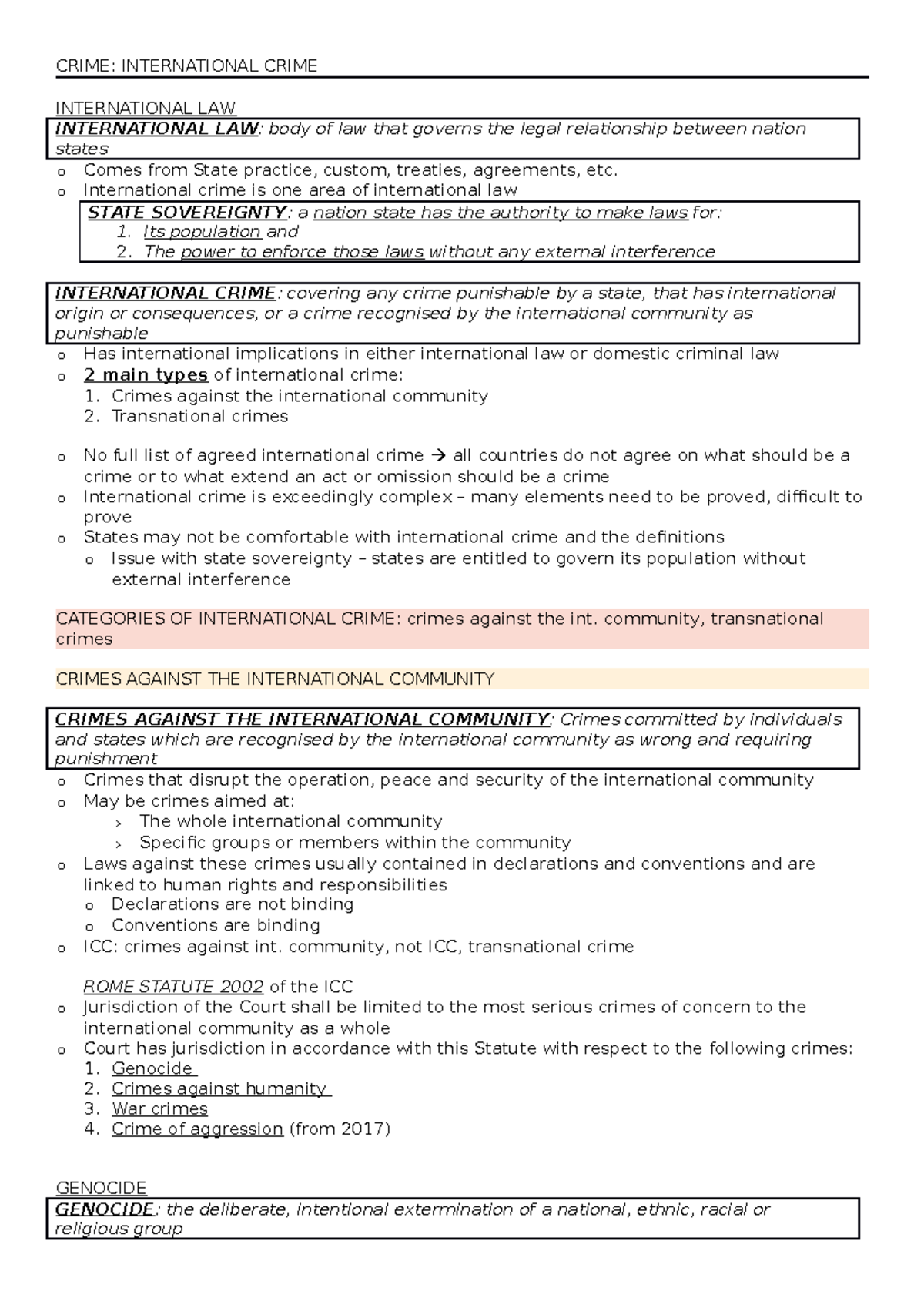 HSC Legal Studies Notes - Understanding International Crime - Studocu