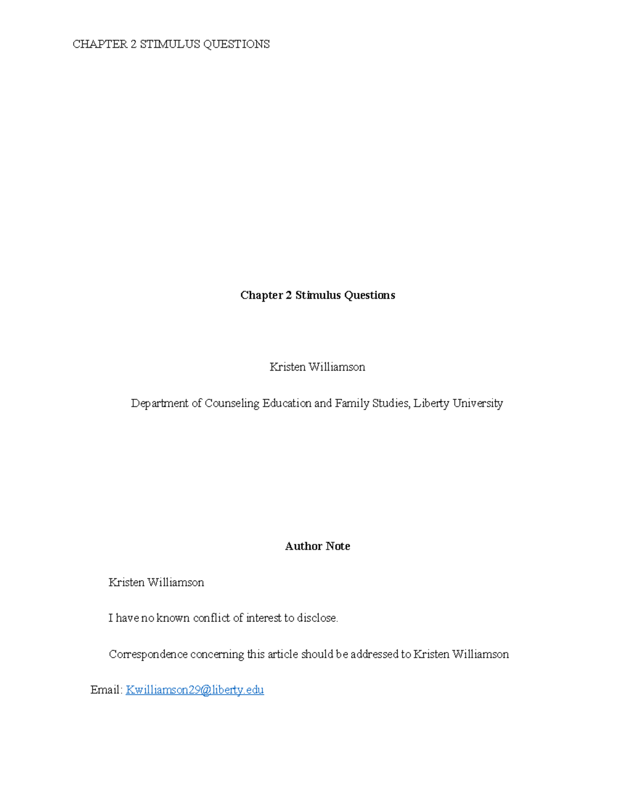 CHAPTER 2 STIMULUS QUESTIONS: Integrating Science in Counseling ...