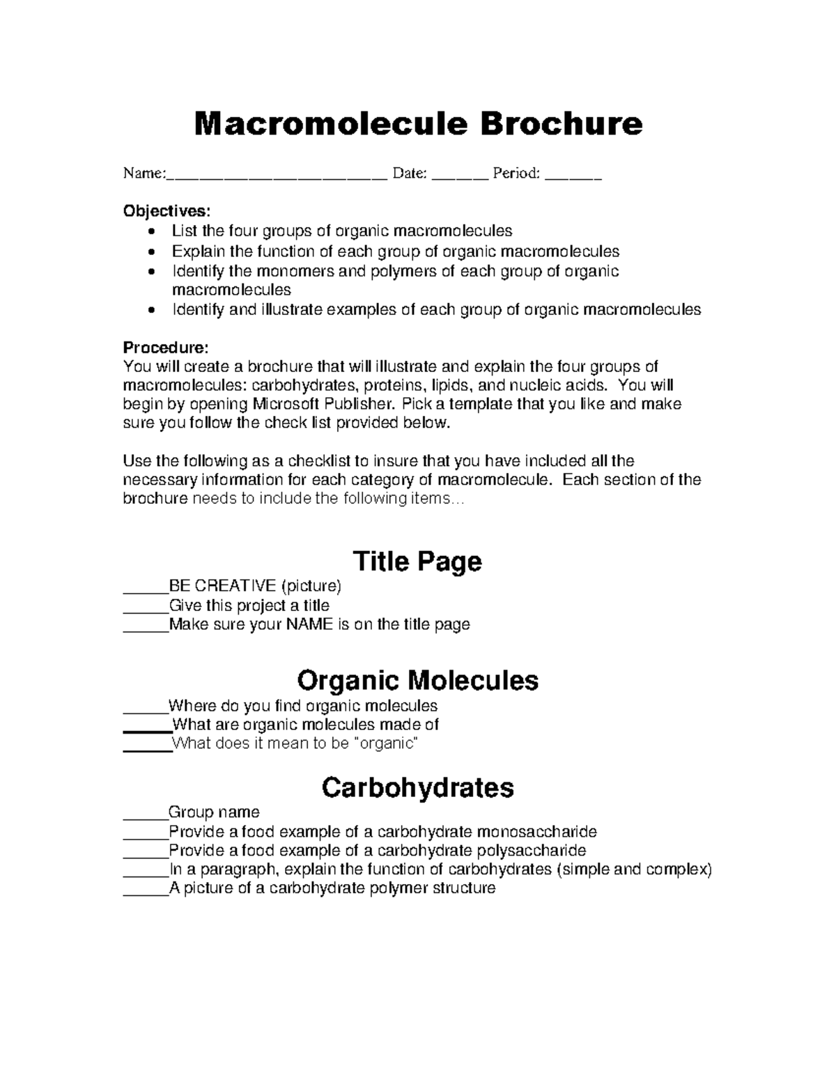 Macromolecule Brochure: Exploring Organic Compounds and Their Functions ...