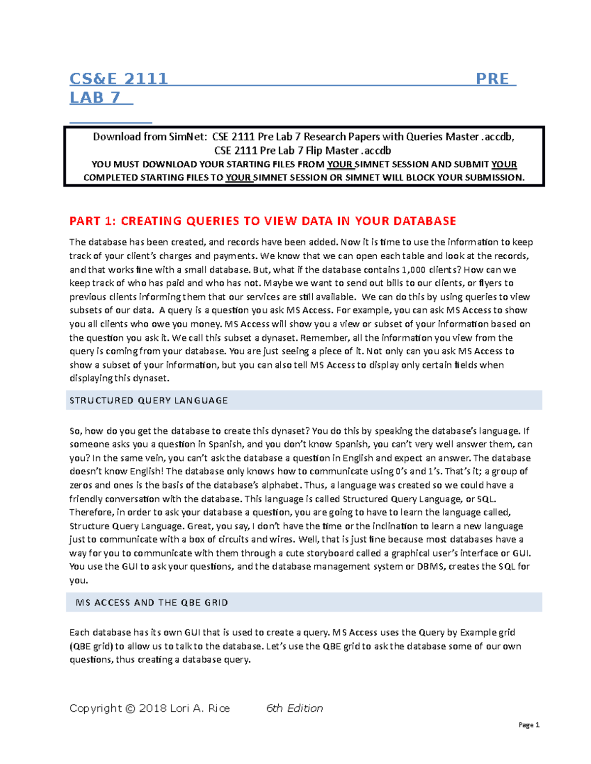 CSE 2111 Pre Lab 7 Directions Master - SP20 edited - CS&E 2111 PRE LAB ...
