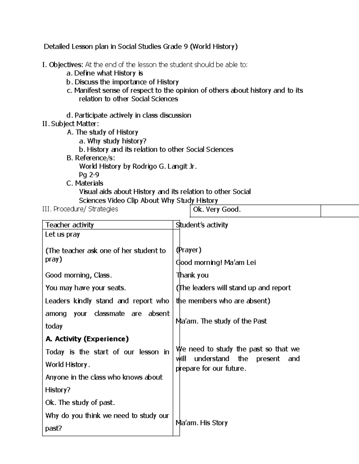 World History DLP: Detailed Lesson Plan for Grade 9 - Studocu
