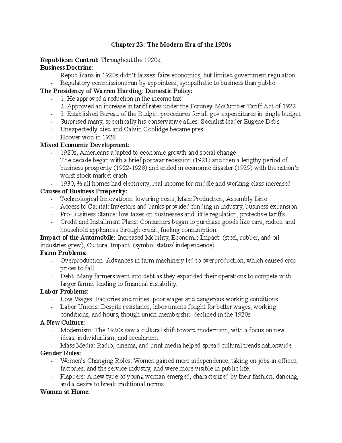 Chapter 23: The 1920s - Social, Economic, and Cultural Transformations ...